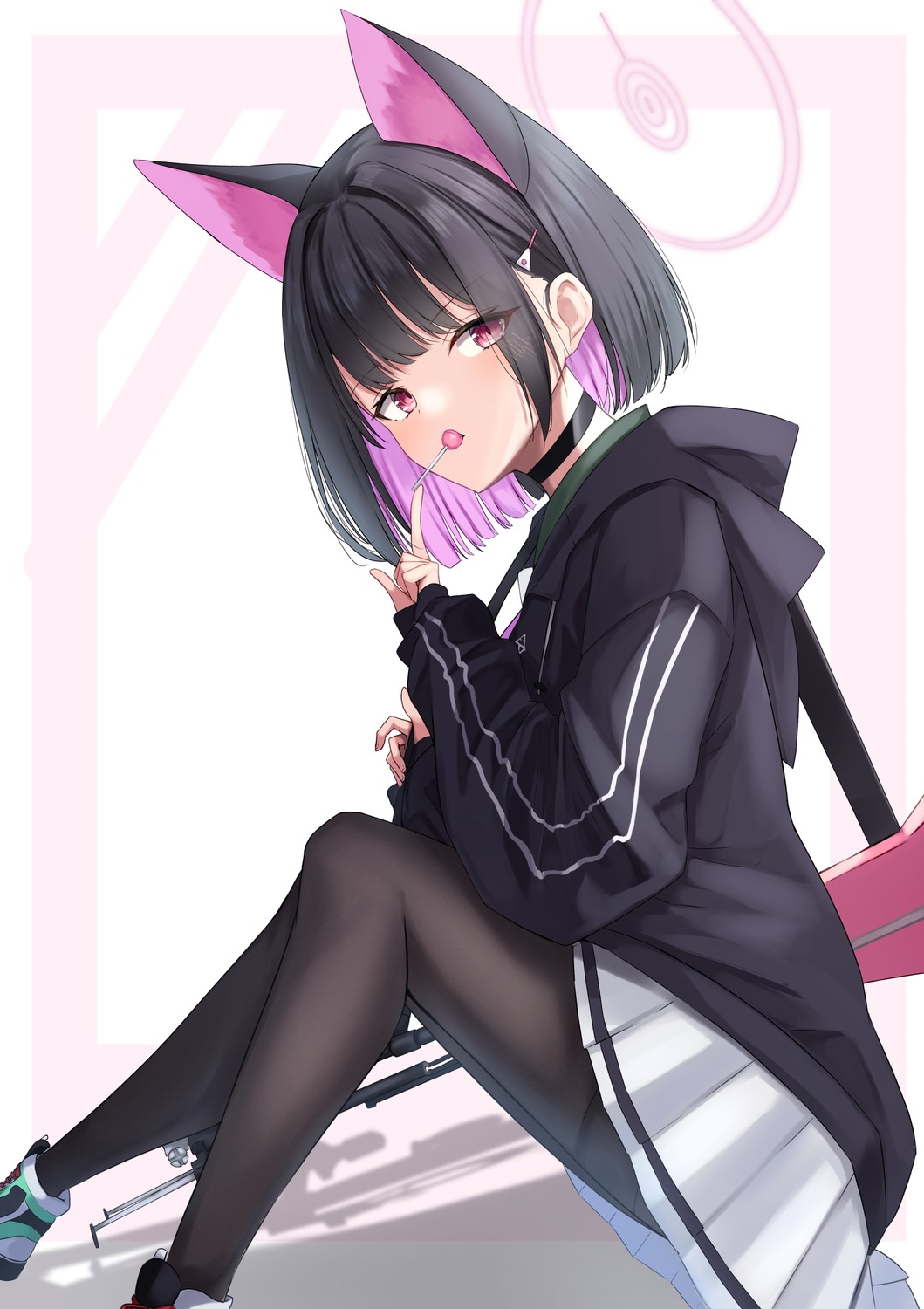 aki tsune blue archive kyouyama kazusa animal ears gun halo nekomimi pantyhose seifuku ...